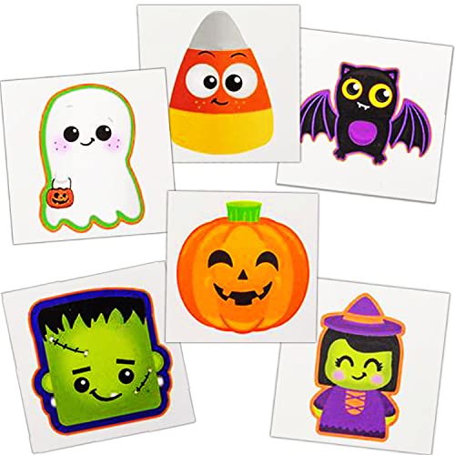 144 Pack Halloween Tattoos for Kids Temporary Pre-Cut Bulk Pack Halloween Themed Tattos Stickers for Face Body Non-Toxic 2" for Halloween Goodie Bag Fillers Classroom Prizes Party Favors by 4E's Novelty