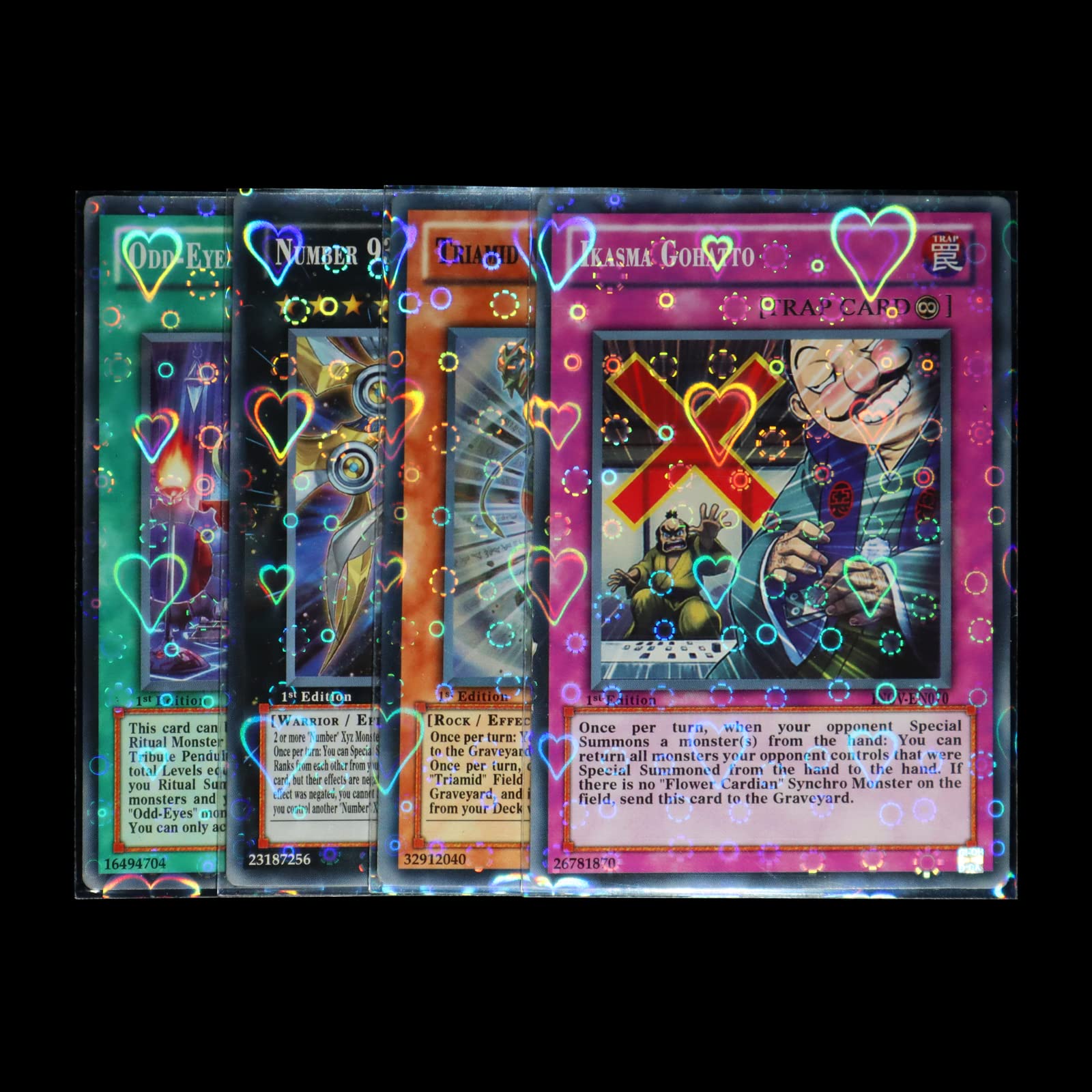 100PCS Holographic Card Sleeves for Japanese Sized Cards YGO Card Protectors (61x88mm, Hearts)