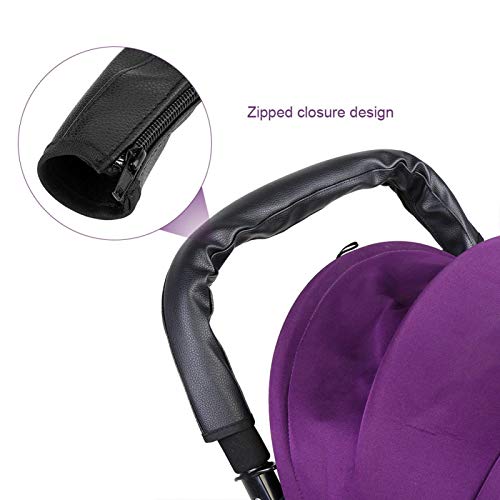 Pssopp Black PU Leather Waterproof Stroller Handlebar Cover, Universal Fit, Stroller Cover