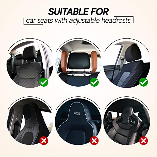Caujon Car Headrest Pillow - Adjustable, Easy to Install, Side Cushion Car Seat Head Support for Kids and Adults, Car Sleeping Side Pillow for Travelling (Coffee)