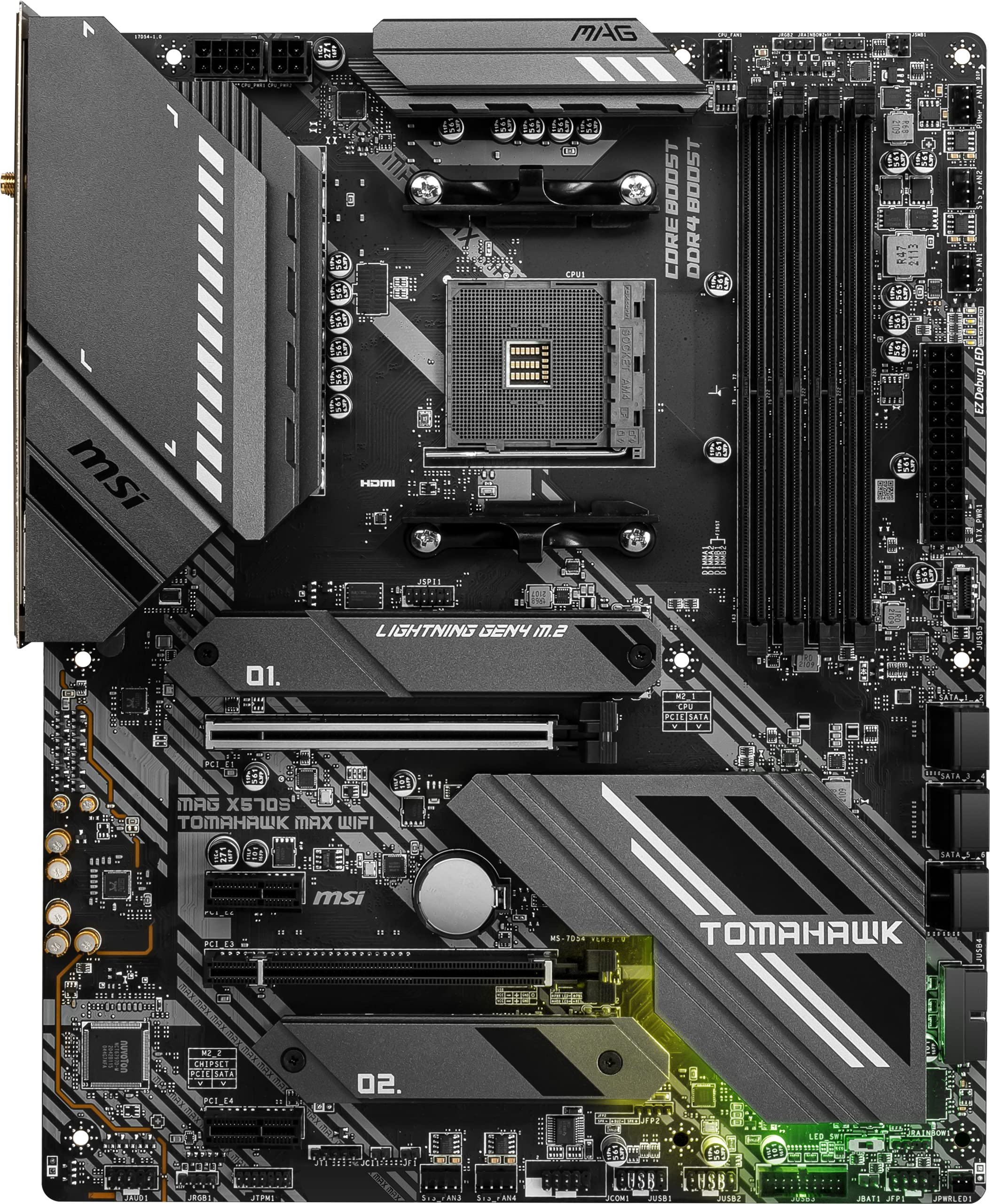 MSI MAG X570S Tomahawk WiFi Motherboard (AMD AM4, DDR4, PCIe 4.0, SATA 6Gb/s, M.2, USB 3.2 Gen 2, AC Wi-Fi 6, HDMI, ATX)