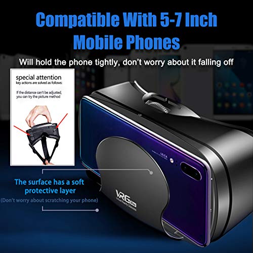 VR Headset 3D Virtual Reality Glasses Full Screen Visual Wide-Angle Soft & Comfortable-Compatible with IOS and Android