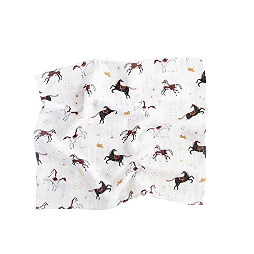 Red Rover Kids Cotton Muslin Swaddle - 47”x 47”- 100% Cotton – Machine Washable – Softer with Every Wash – Playful Designs -Soft, Breathable & Lightweight – Unisex (Howdy Horse)