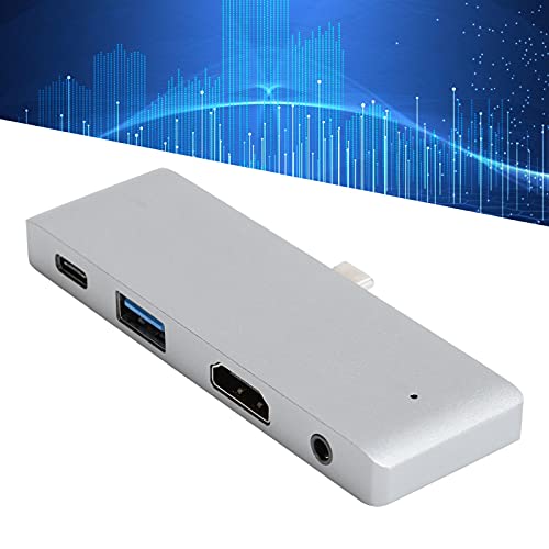 USB C Hub, 4in 1 Type C Hub Docking Station Type‑C to HD Multimedia Interface+Audio3.5+USB3.0+USB-C Adapter with Aluminium Alloy Material for Laptop, PC, Computer, Mobile HDD, Flash Drive