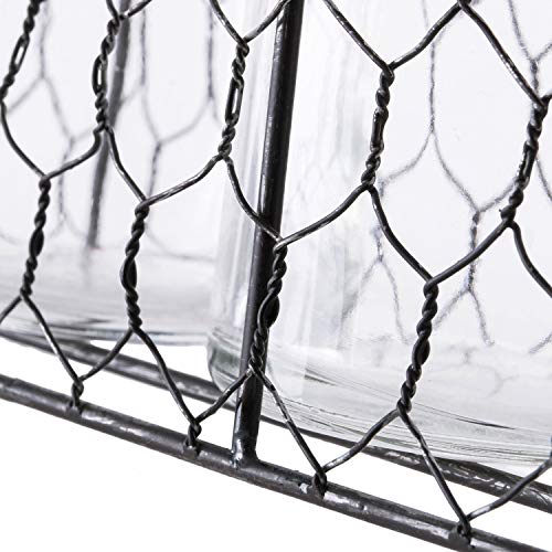 Diamond Star 3Pcs Clear Glass Milk Bottle Vases in Basket Caddy Vintage Style Jars Sets (3Pcs , 11"L X 3"W X 5.5"H)