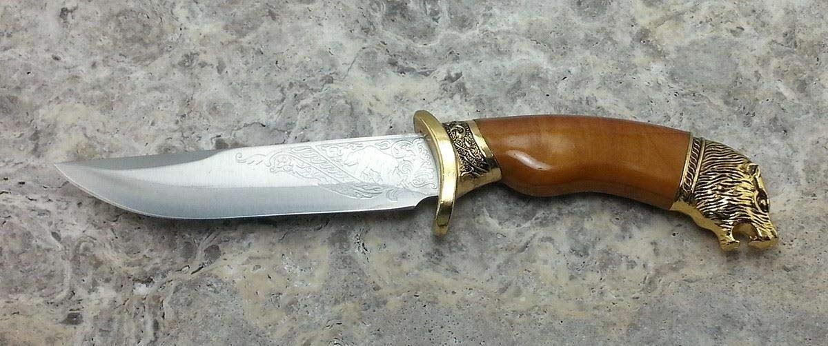 11" Bear Head Golden Fixed Blade Collectors Survival Hunting Knife W/Decorative Sheath by Survival Steel