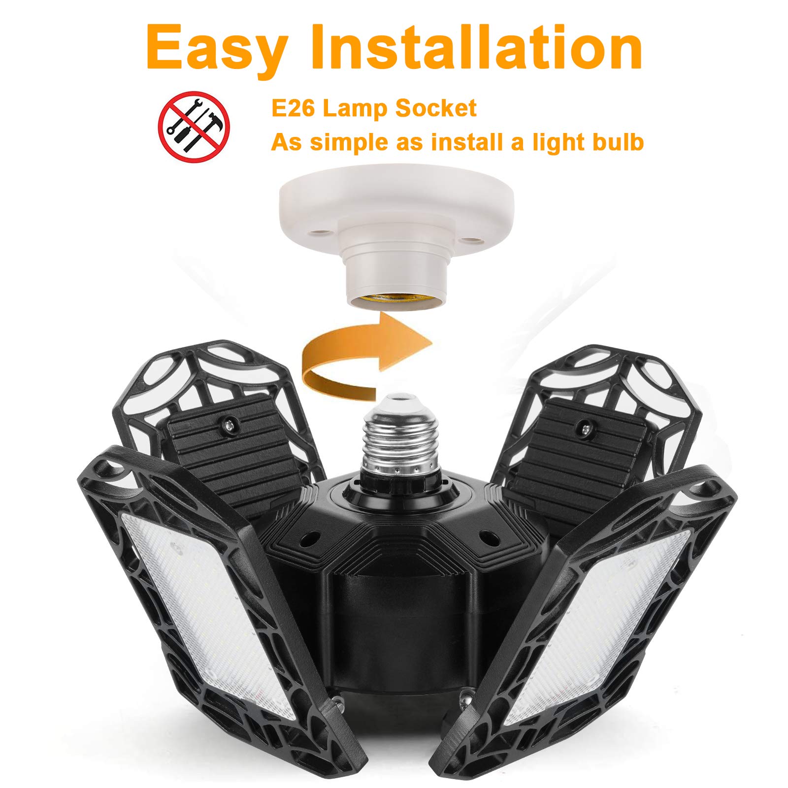 100W LED Garage Light, 10000 Lumens Deformable Garage Ceiling Lights with 4 Adjustable Panels, 6000K Garage Lights for Warehouse, Basement, Workshop (2 Pack)