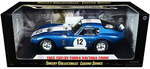 1965 Shelby Cobra Daytona Coupe #12 Blue Metallic with White Stripes 1/18 Diecast Model Car by Shelby Collectibles SC146