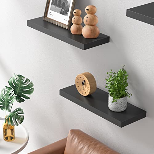 AMADA HOMEFURNISHING Floating Shelves Black, Wall Shelves with Invisible Brackets for Bedroom, Bathroom, Living Room, Kitchen, Set of 3 - AMFS07