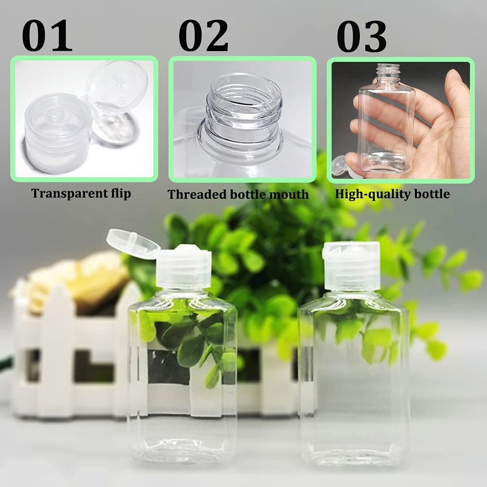 Jnnzzggu 40 Pack 2 Oz Plastic Refillable Bottles with Flip Cap,Clear Empty Hand Sanitizer Bottles,Portable Reusable Containers with Lids for Shampoo,Body Soap,Toner and Lotion