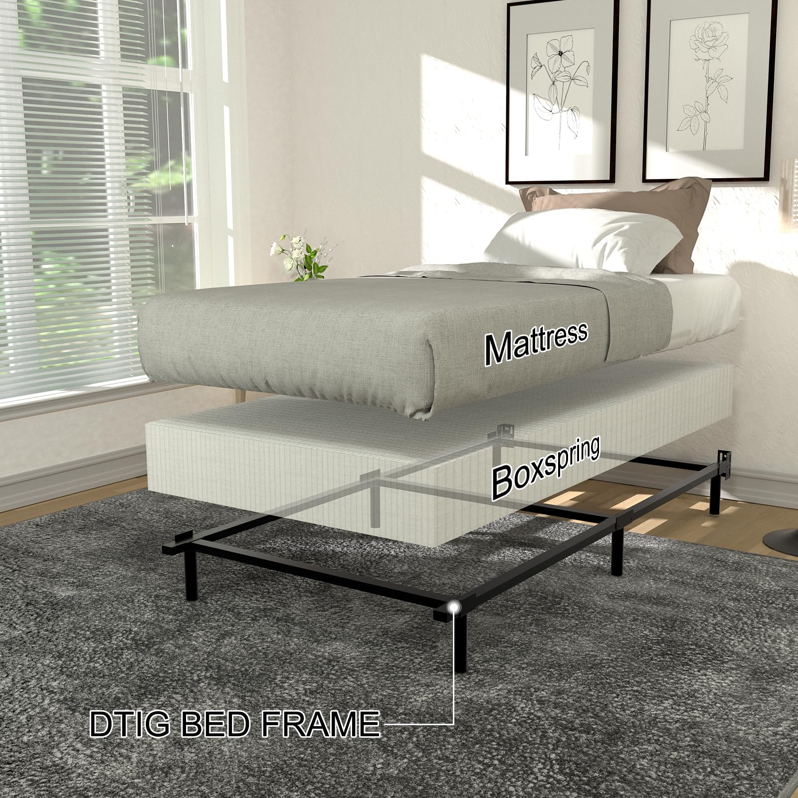 10 Inch Twin XL Bed Frame No Box Spring Needed, Metal Platform Single Bed Frame, Easy Assembly Heavy Duty Noise Free, Black