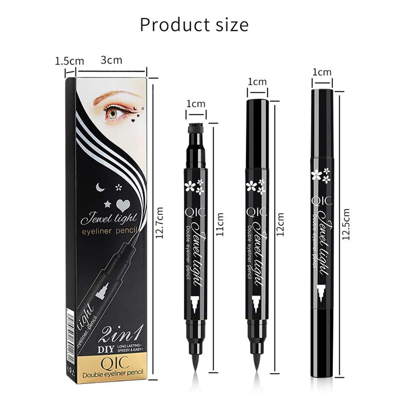 Go Ho 6 PCS Eyeliner Stamps,Double-sided Super Slim Gel Felt Tip High Black Eye Liner Pen,Waterproof Smudge-Proof Smooth Eyeliner Makeup Tools(6 Shapes)