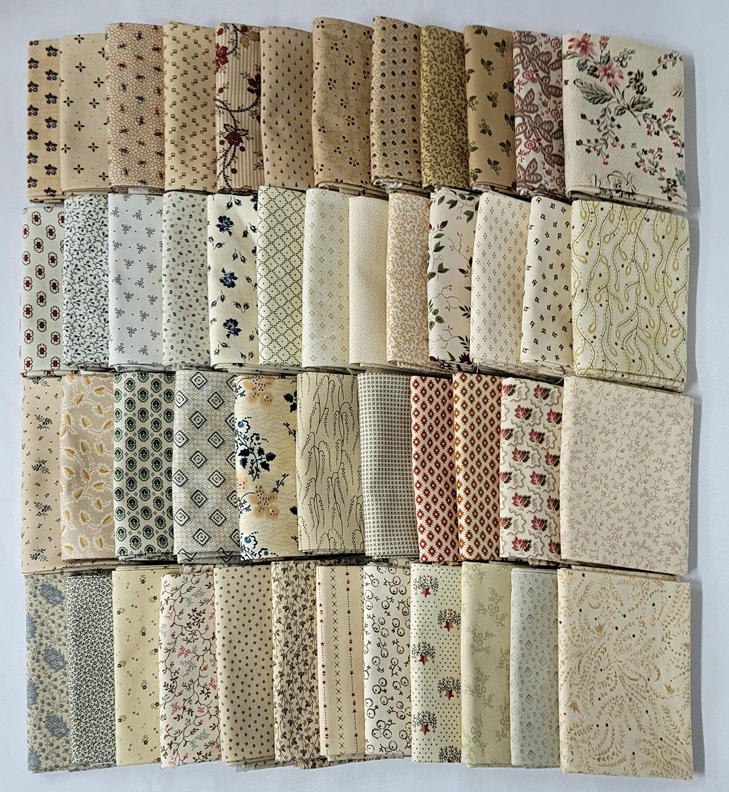 10 Fat Quarters - American Civil War (Neutrals, Creams, LIGHT COLORS ONLY) 1800's Historical Reproduction Quality Quilters Cotton Fabrics FQs Fat Quarter Bundle (M221.15)