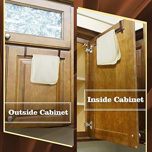 2 Pack Towel Rack for Cabinet Steel over Door Towel Rack Modern over Cabinet Towel Hanger Towel Bar Holder 9 Inch Storage Organizer for Universal Fit on Kitchen Bathroom over Cabinet Cupboard (Bronze)