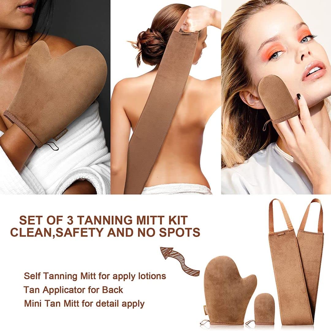 CeleCily Self Tanning Mitt Applicator - 3 in 1 Tanning Mitts Self Tanner Mitt Applicator Self Tanning Glove for Self Tan Mit Sunless Tanner Mitt Self Tanner Glove With Thumb Ultra Soft Spray Tan Mitt