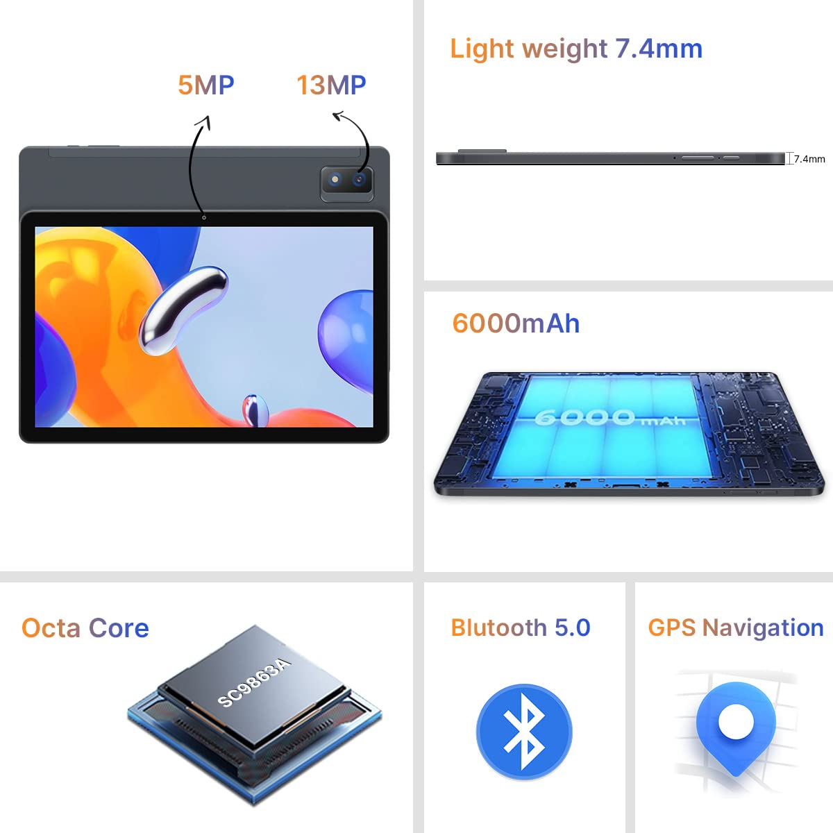 10-Inch Android 11 Tablet - 4GB RAM, 64GB ROM, Dual 5+13 Cameras, HD Touch Screen, 6000mAh Battery