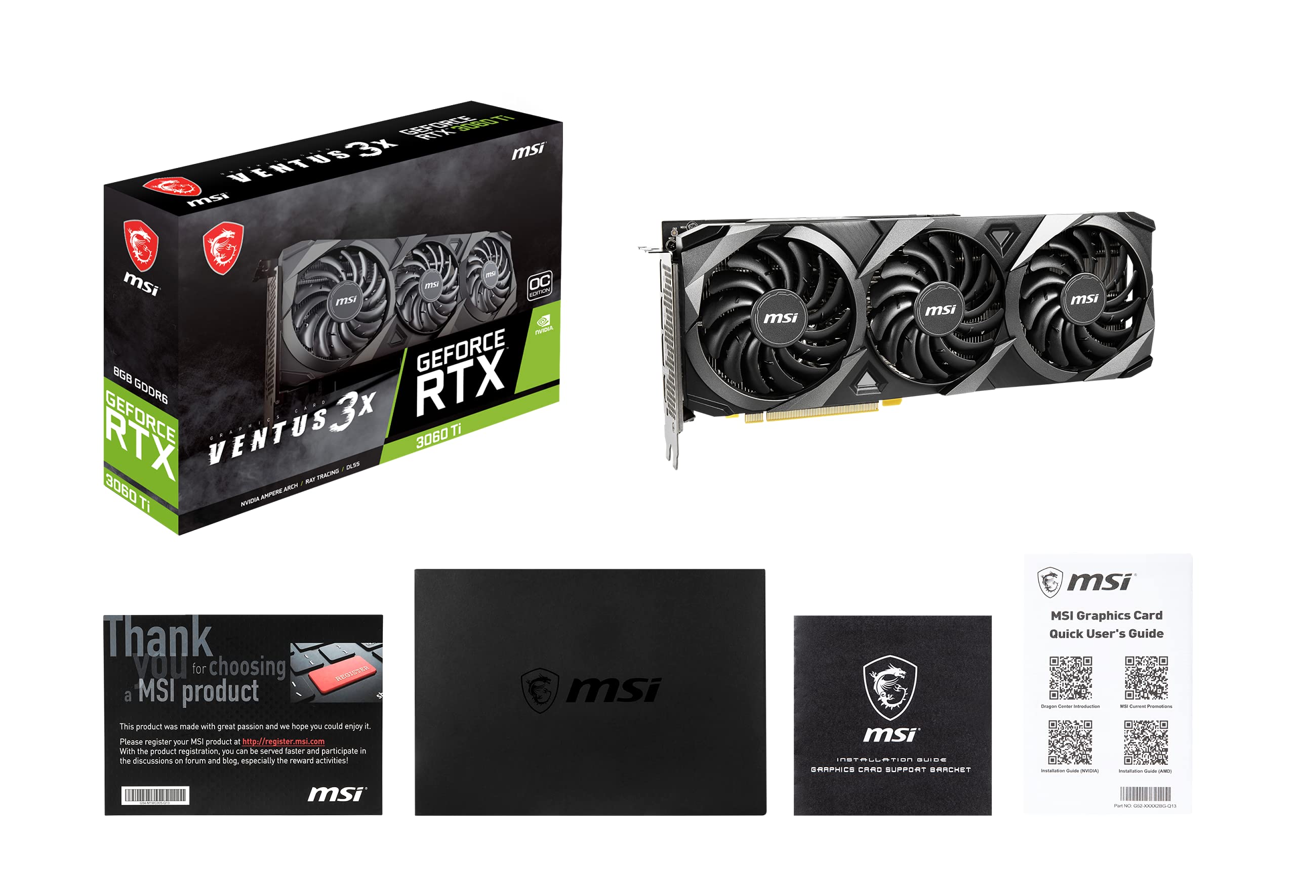 MSI Gaming GeForce RTX 3060 Ti LHR 8GB GDRR6 256-Bit HDMI/DP Torx Fan 3 Ampere Architecture Graphics Card (RTX 3060 Ti Ventus 3X 8G OC LHR)