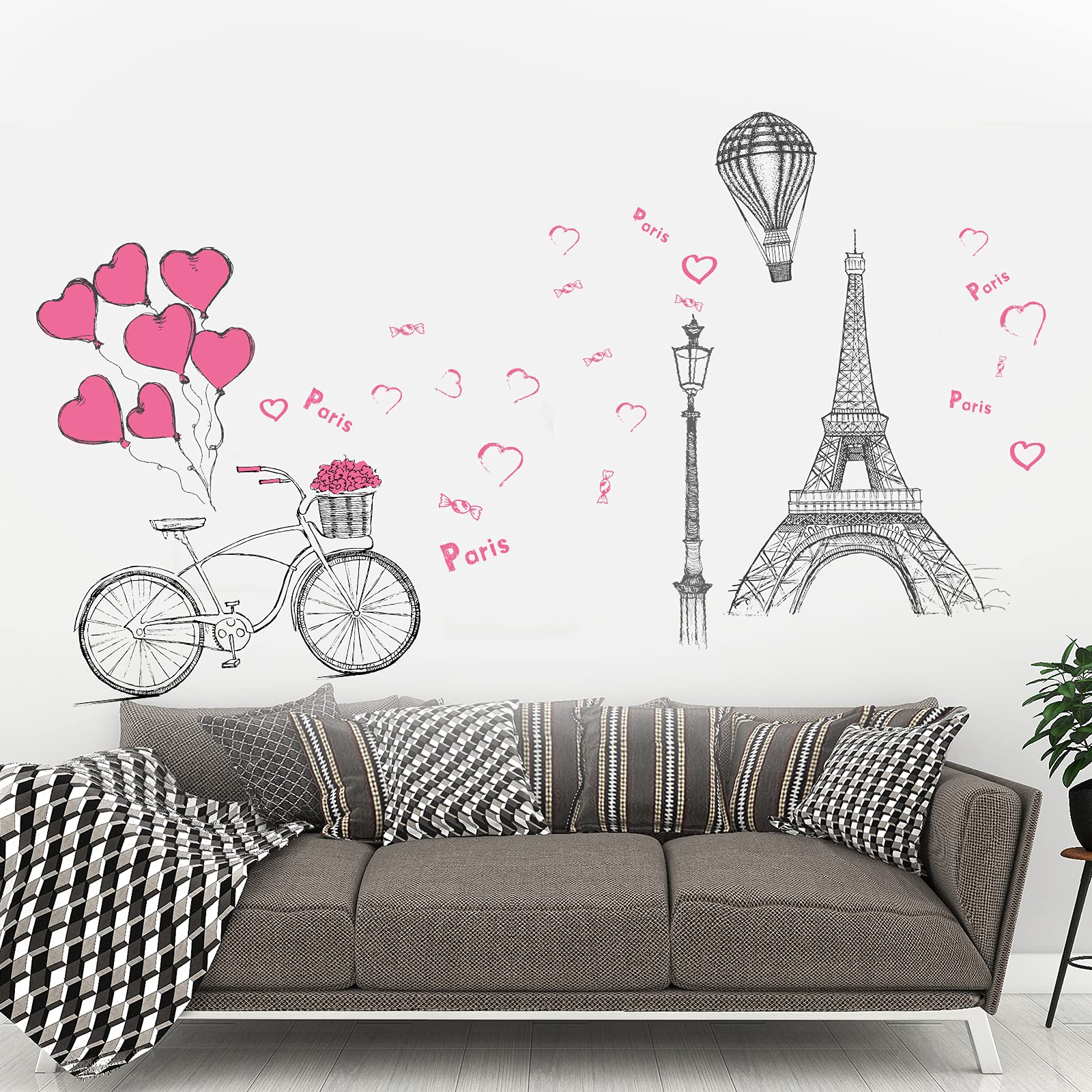 CIWEI Paris Wall Stickers- Eiffel Tower Wall Decal- Paris Wall Decor for Girl Bedroom Living Room Paris Themed Party Decoration 23.6 × 35.4 Inch