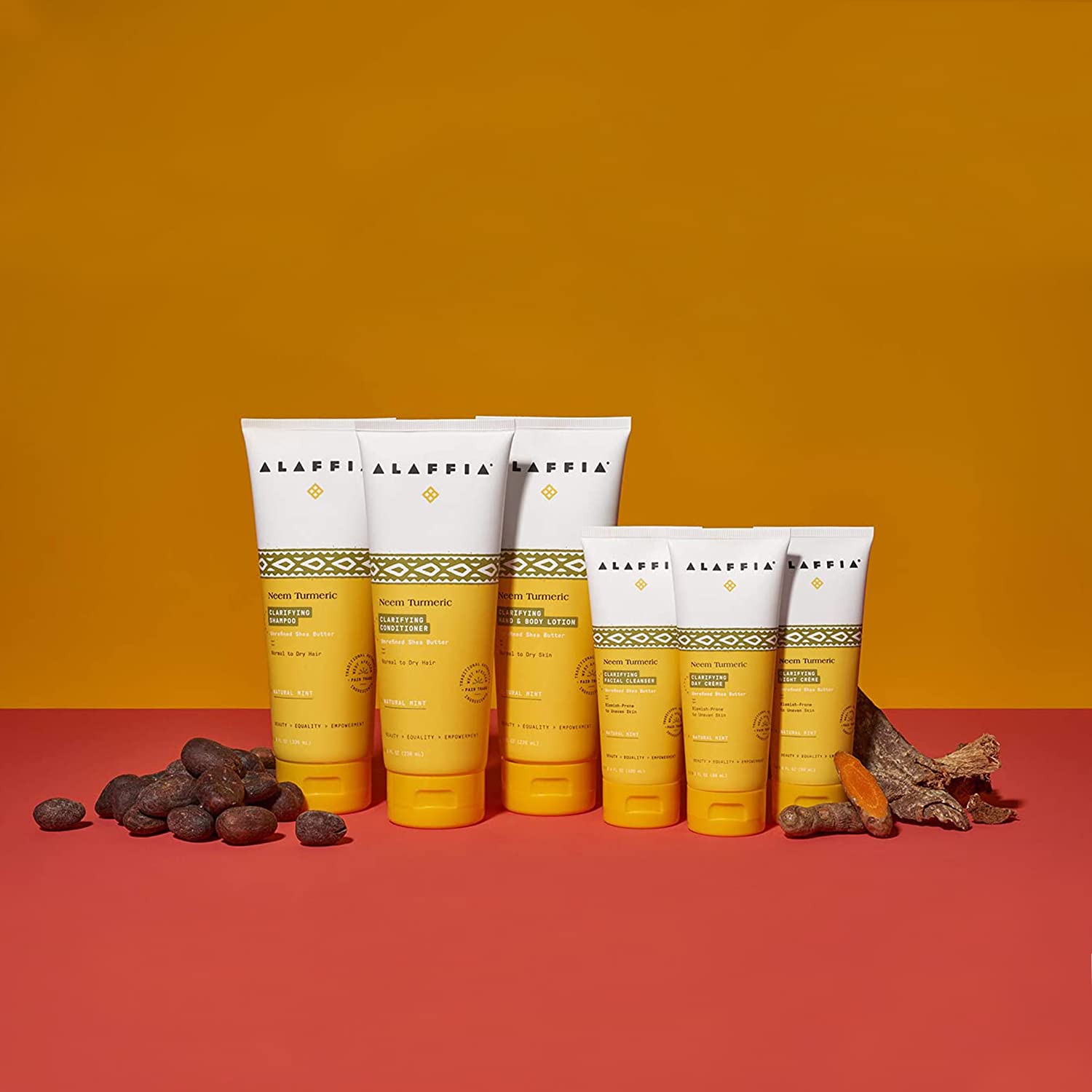 Alaffia Neem Turmeric Clarifying Shampoo and Conditioner - Gently Cleanse, Restore & Protect Hair while Moisturizing Scalp with Shea Butter, Tea Tree & Rosemary, Natural Mint, 2-8 fl oz Tubes