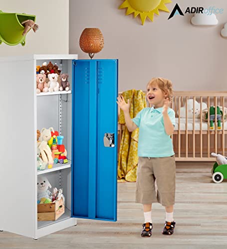 AdirOffice Kids Steel Metal Storage Locker - for Home & School - with Key & Hanging Rods (48 in 1 Door, Blue)
