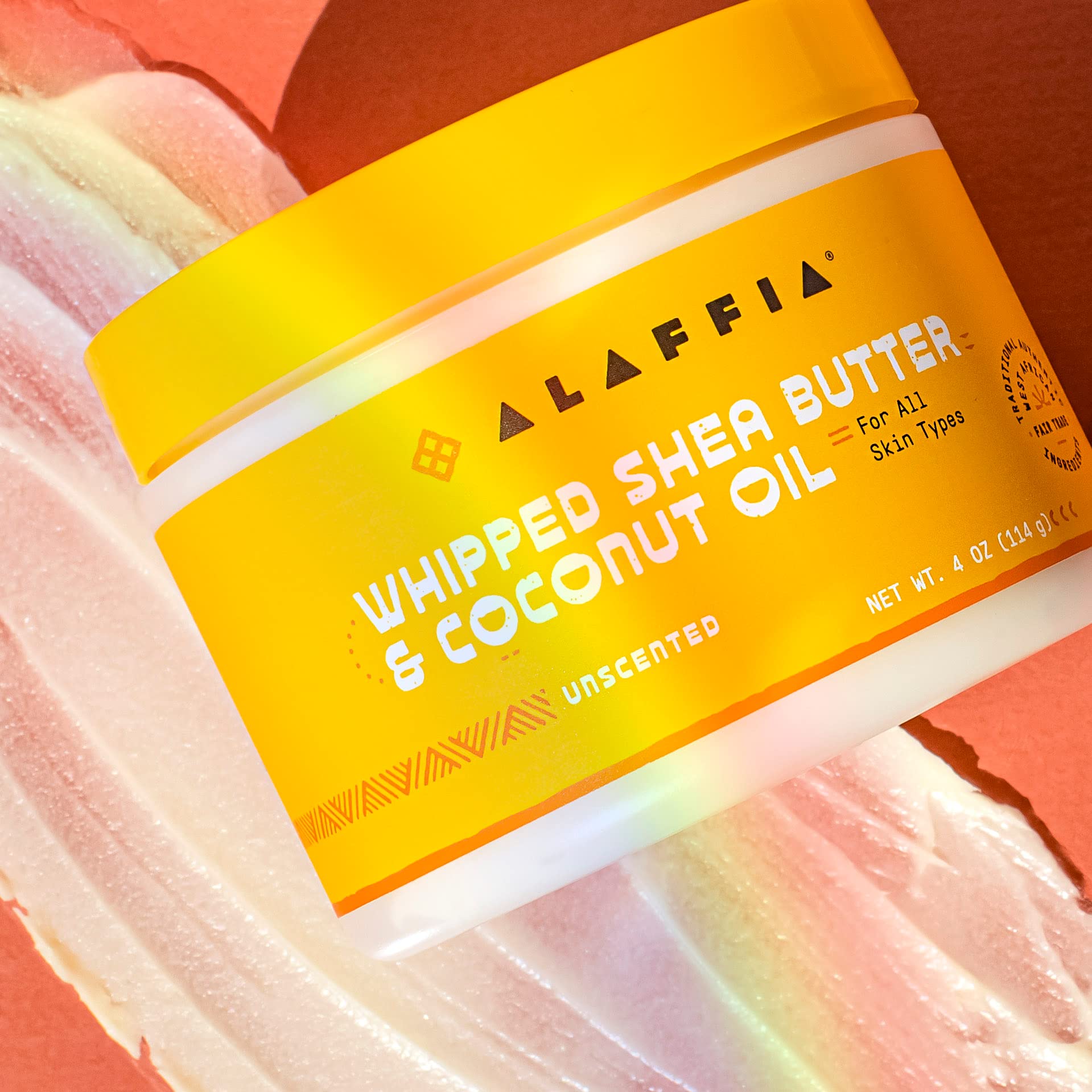 Alaffia Whipped Shea Butter & Coconut Oil, Skin Care and Hair Care, Nourishing Moisturizer Improves Elasticity and Repairs with Vitamin E, Unscented, 2 Pack - 4 Oz Ea