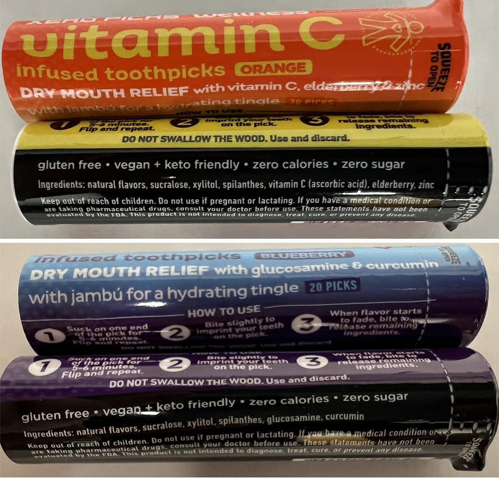 Xero Picks Wellness - Flavored Toothpicks -100 Picks-Variety 5 Pack-Curcumin, Glucosamine, Huperzine, Bacopa, B12, Elderberry, Vitamin C, Zinc, B6, Melatonin, Theanine