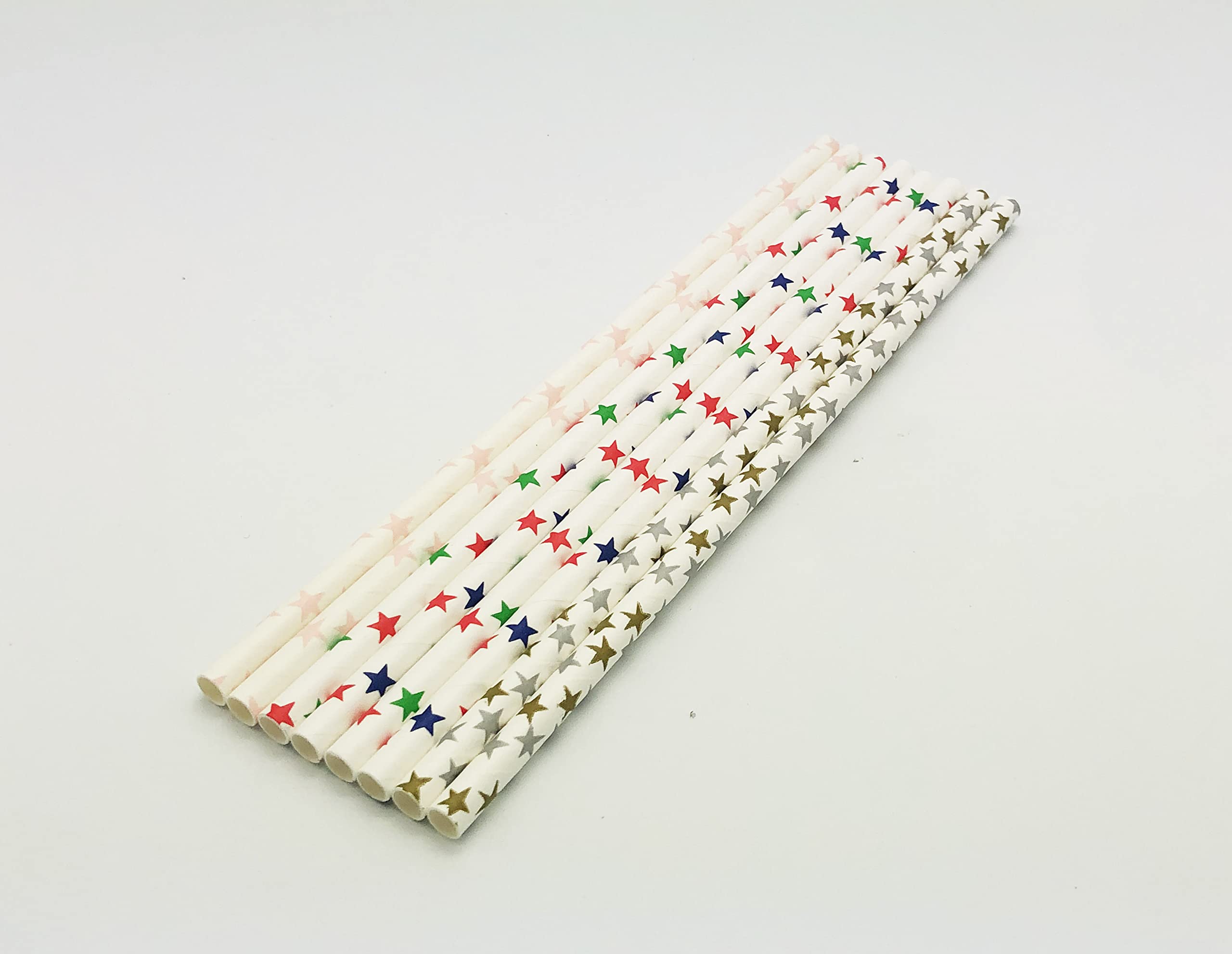 100 Pcs Colorful Disposable Straws, Star Drinking Straws, Rainbow Paper Straws for Juices, Shakes, Cocktail, Smoothies, Party Supplies (White)