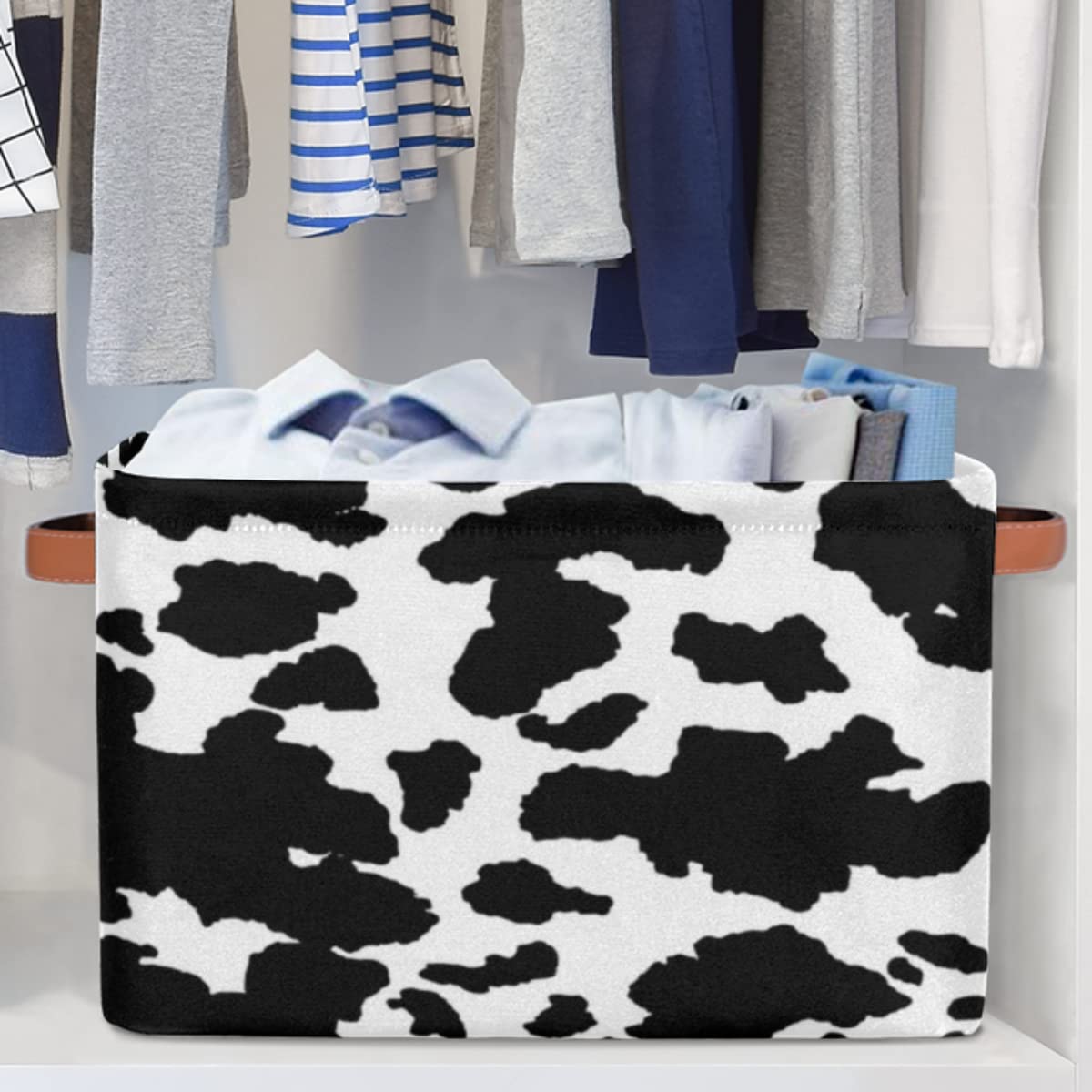 Cube Storage Bins Cow Print Storage Basket Fabric Rectangle Storage Bins Collapsible Nursery Storage Bin Organizer Basket Storage Box for Shelves, Closet