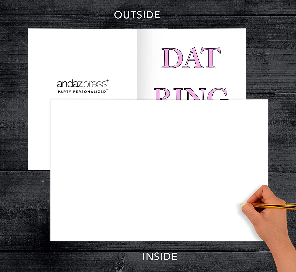 Andaz Press Funny Wedding Jumbo Card, Dat Ring Tho 8.5 x 11 inch Blank Congratulations Greeting Card with Envelope, Humour, Rude Card for Newlyweds, Bride and Groom, Engagement Party Card, 1-Pack