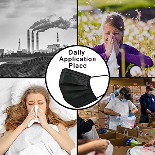 DIOLV Disposable Face Mask Adult 3 Layer Mens Breathable Facemask Womens Facial Masks for Indoor Outdoor 50Pcs/Pack Earloop,Black