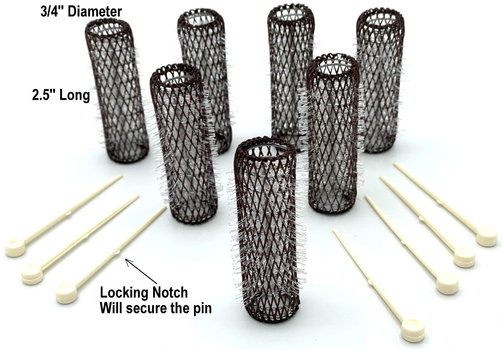 ALAZCO 14 pc Vintage Style Hair Roller Medium BRUSH ROLLERS & PINS Mesh Hair Curlers With Bristles 2.5"x 3/4", with Flexible Locking Pins