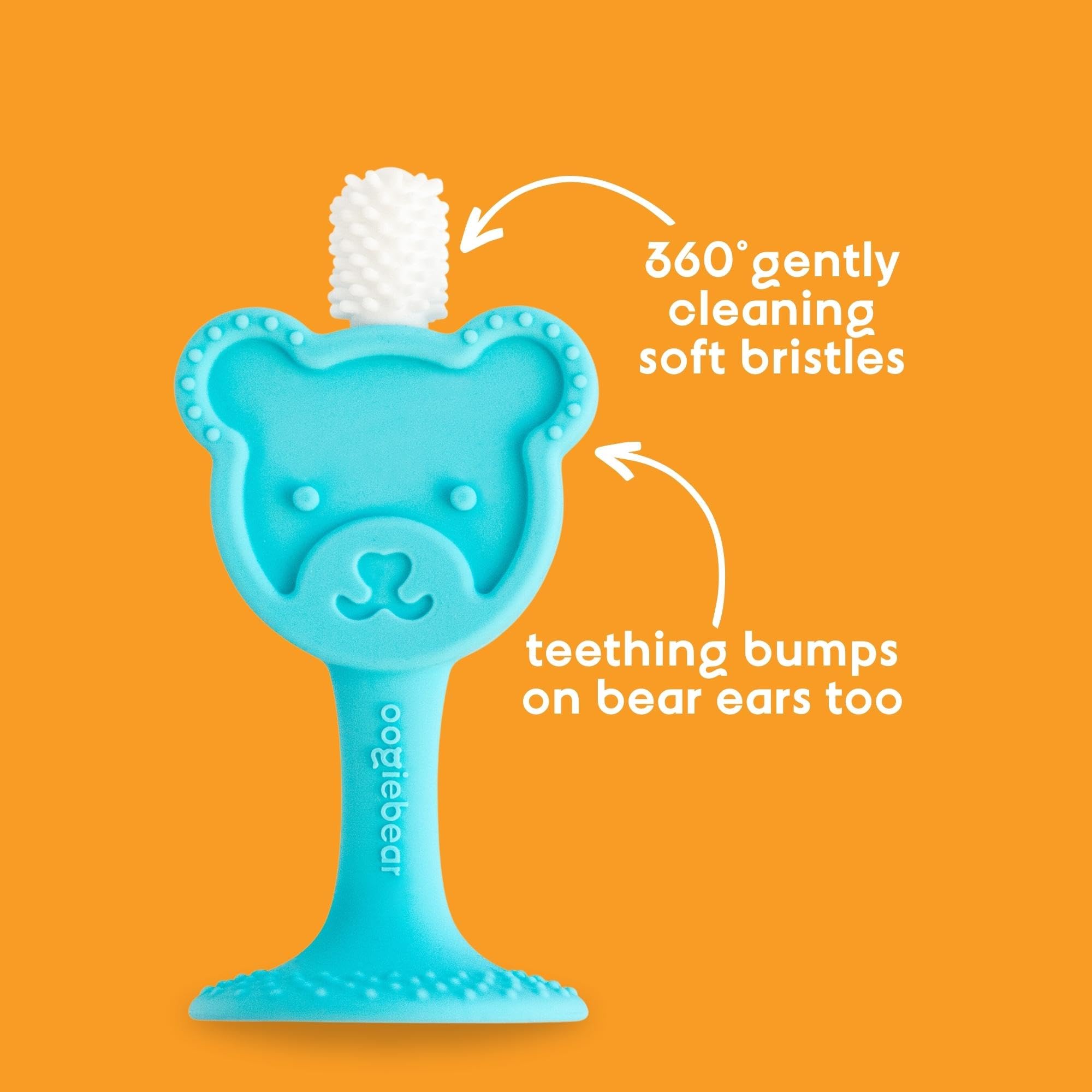oogiebear Infant-to-Toddler Training Teether Toothbrush - 0-2 Years - 360° Soft Silicone, Promotes Safe Brushing, Baby & Kids Health - Teddy Bear Design Oral Care - 1 Unit