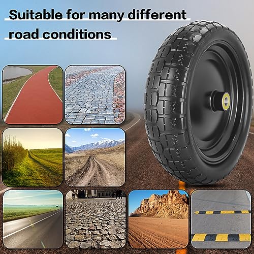 10 Inch 4.10/3.50-4" Solid Flat-Free Wheel with 5/8" Axle Borehole 2.1" Offset Hub for Garden Lawn Mover Wagon Trolley Dolly