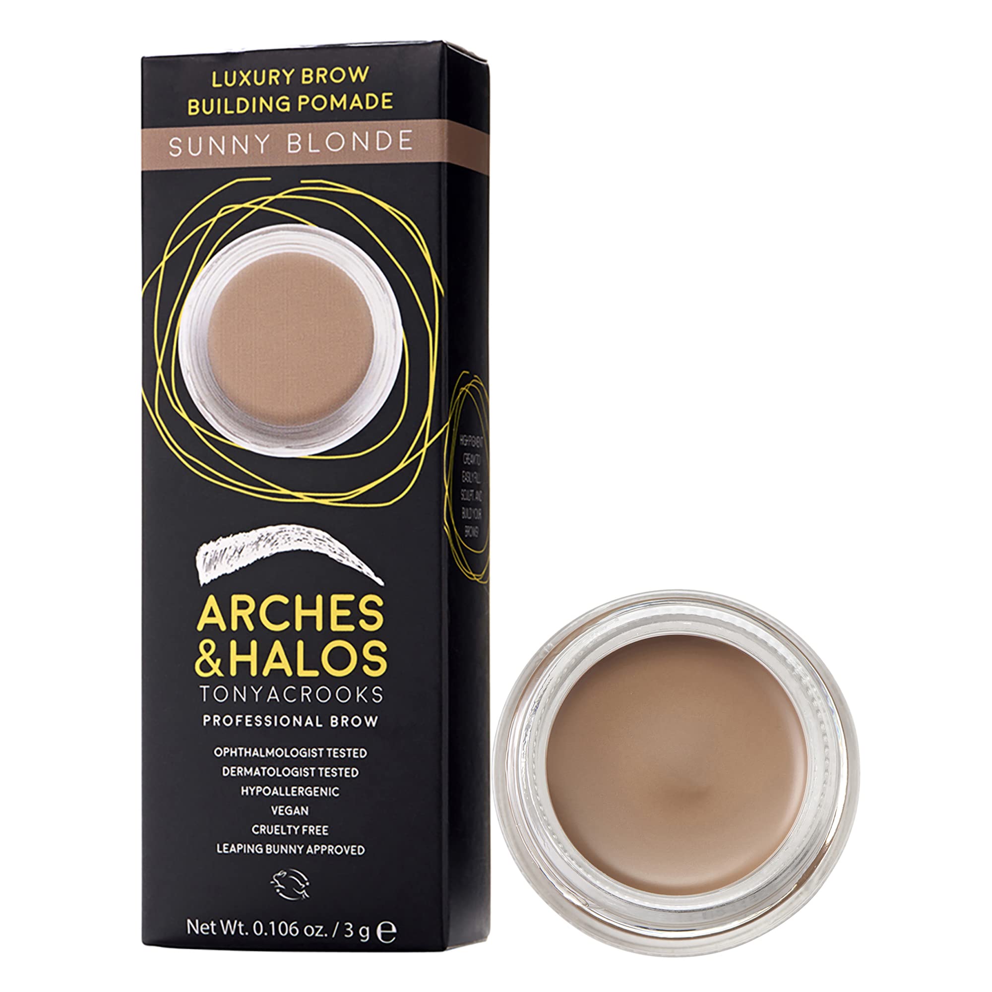 Arches & Halos Luxury Brow Building Pomade - Sunny Blonde - Tinting Brow Definer for Sculpting and Shaping Eyebrows - Soft, Smudge-Proof, Silky Texture - Lightweight Cream and Gel Blend - 0.016 oz