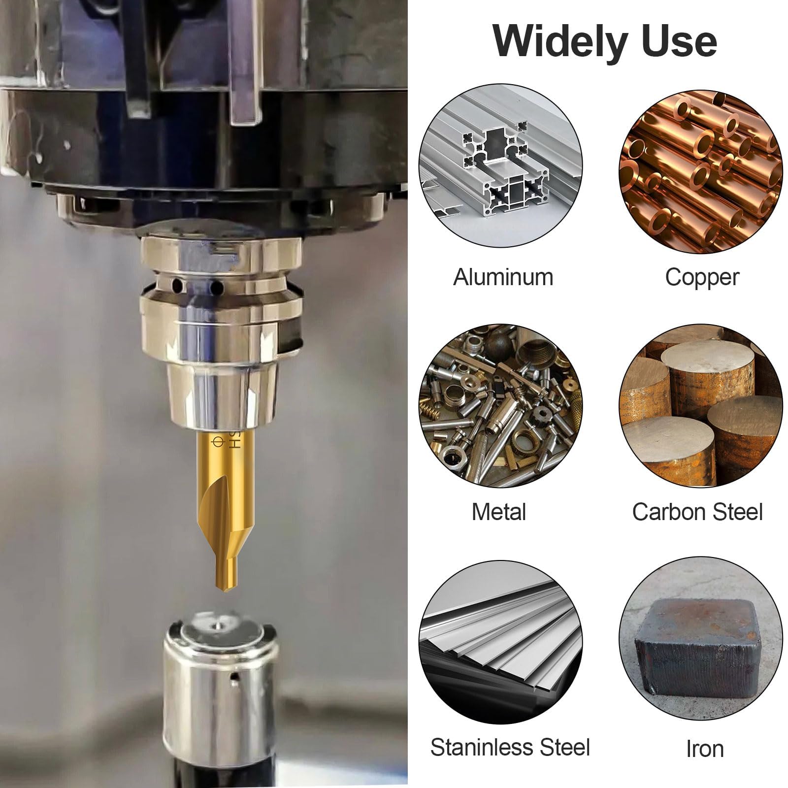 SUNJOYCO 7PCS Center Drill Bits Set, High Speed Steel 60-Degree Angle Countersink Tools for Lathe Metalworking Size 1.0 1.5 2.0 2.5 3.0 4.0 5.0, Gold