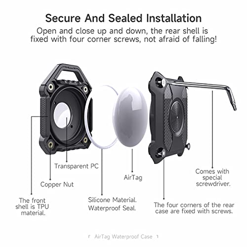 2 Pack Waterproof AirTag Holder,Compatible Apple Air Tag Tracker with Key Ring,Protective Anti-Scratch Anti-Lost Cover Compatible with Air Tag Holder(Black) for Keys/Dog Collar/Luggage