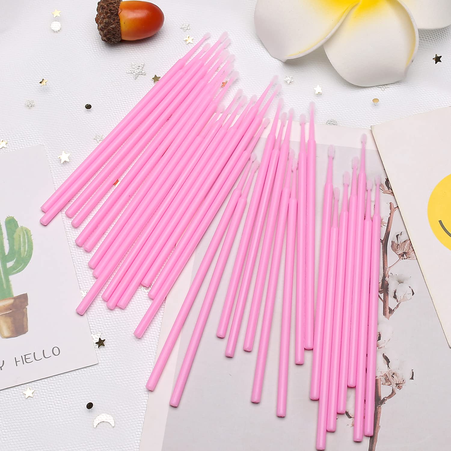 Akstore 600 PCS Disposable Micro Applicators Brush Eyelash Extension Individual Applicators Mascara Brush for Make up and Clean and Compatible and Personal Care (Pink)