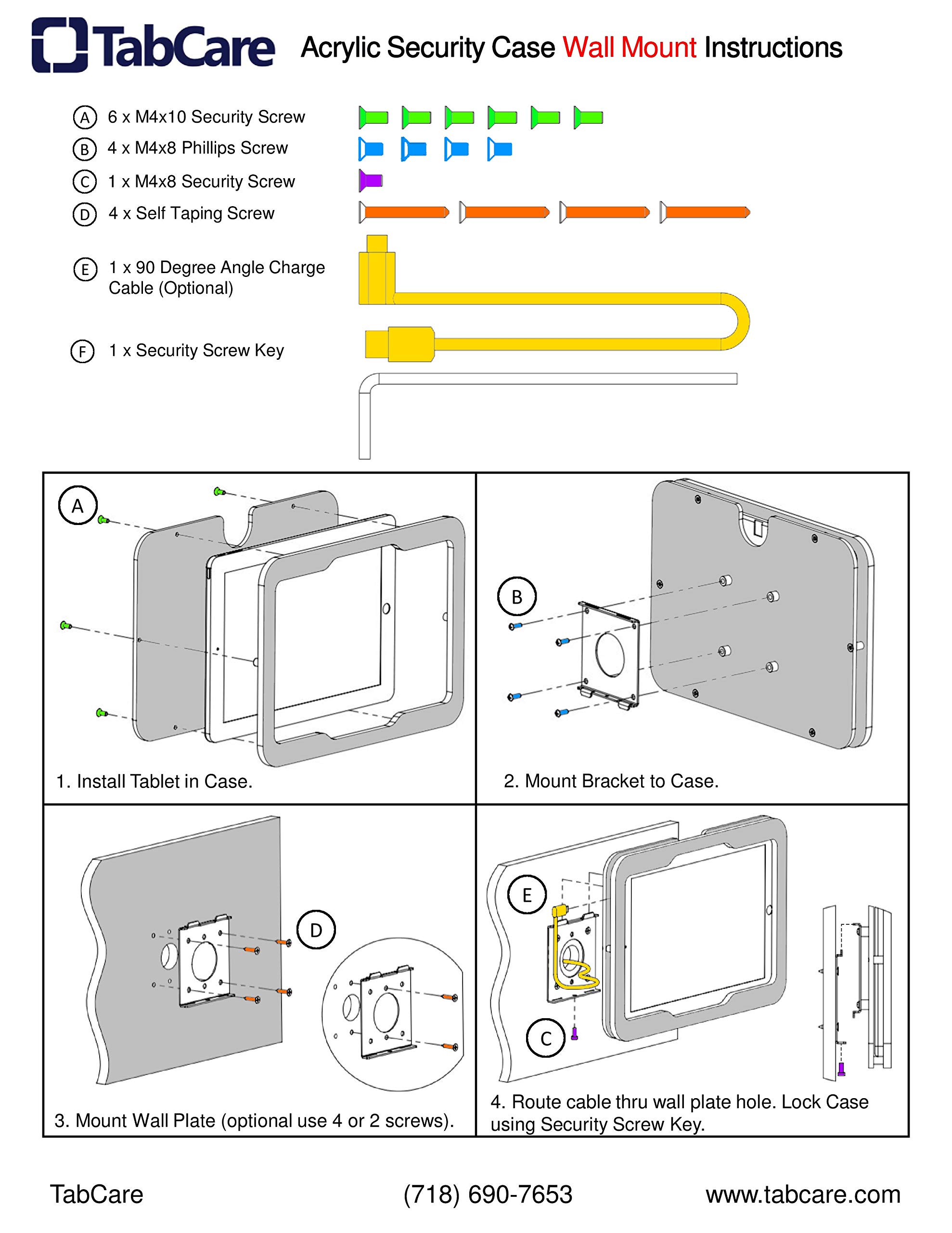 TABcare Anti-Theft Acrylic VESA Enclosure for Galaxy TAB A7 Lite 8.7" SM-T220 Tablet with Free Wall Mount Kit & 90-Degree Angle USB C Cable (TAB A7 Lite, Black)