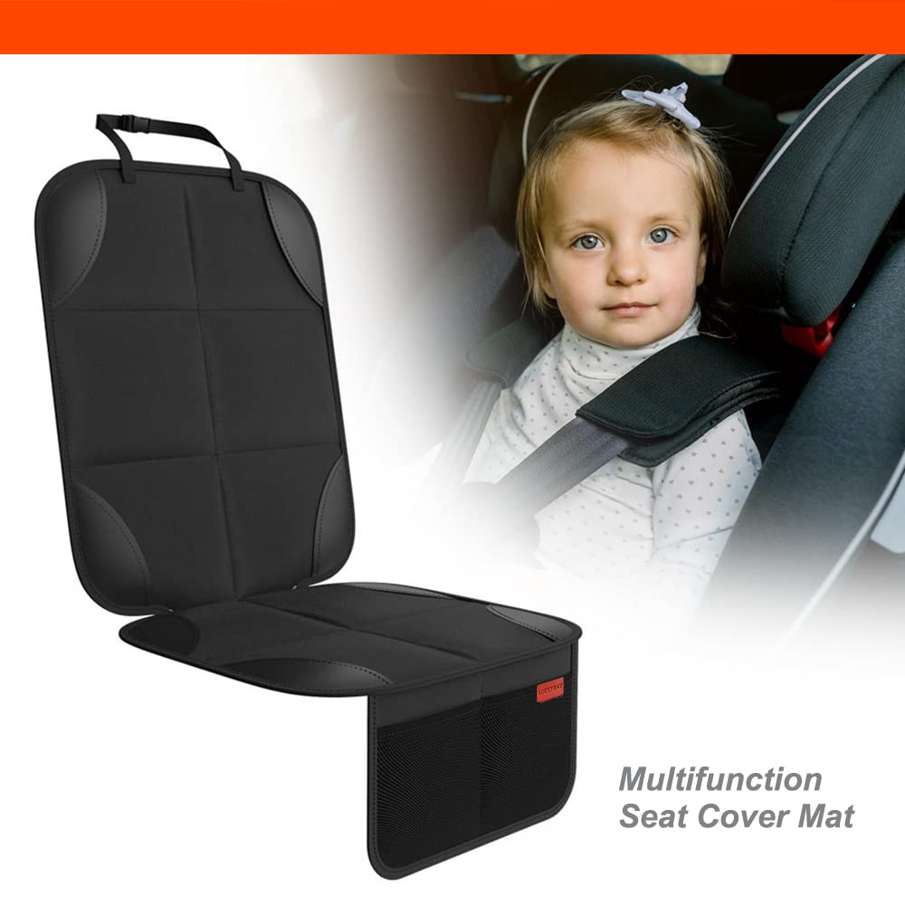 Luckybay Car Seat Protector, 1 Pack Kids Seats Protector XL Size with Thickest Padding and Non-Slip Backing, 2 Mesh Pockets, Durable, Waterproof 600D Fabric, PVC Leather for Baby, Kids, Pet (1 Pack..)