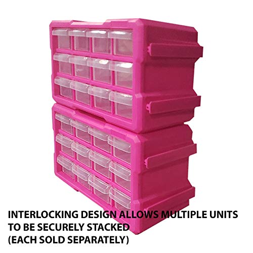 12-Drawer Small Parts Organizer, Pink