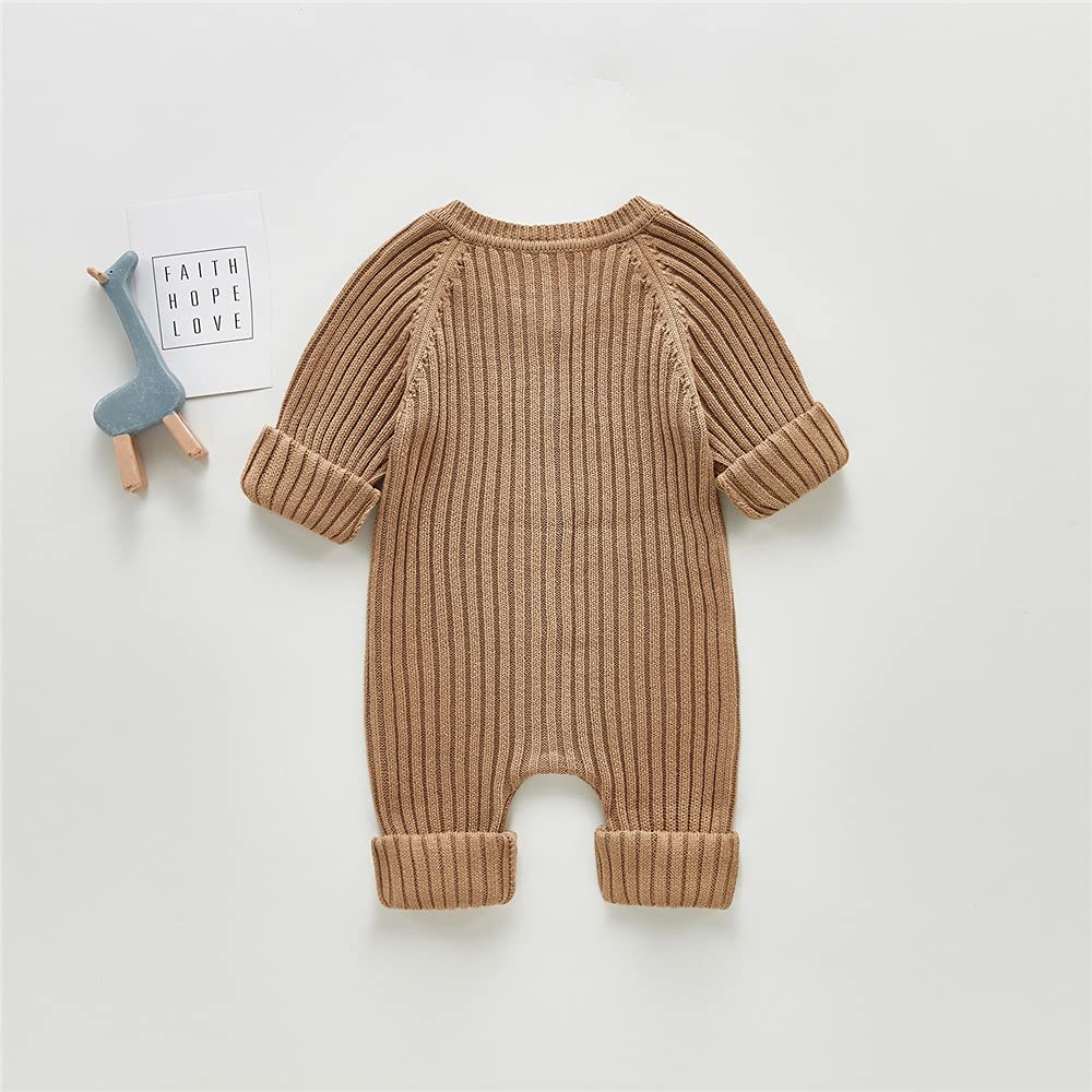 Mubineo Infant Baby Girl Boy Fall Winter Thick Knit One Piece Outfit Romper Jumpsuit Sweater Outwear (Khaki, 0-3 Months)