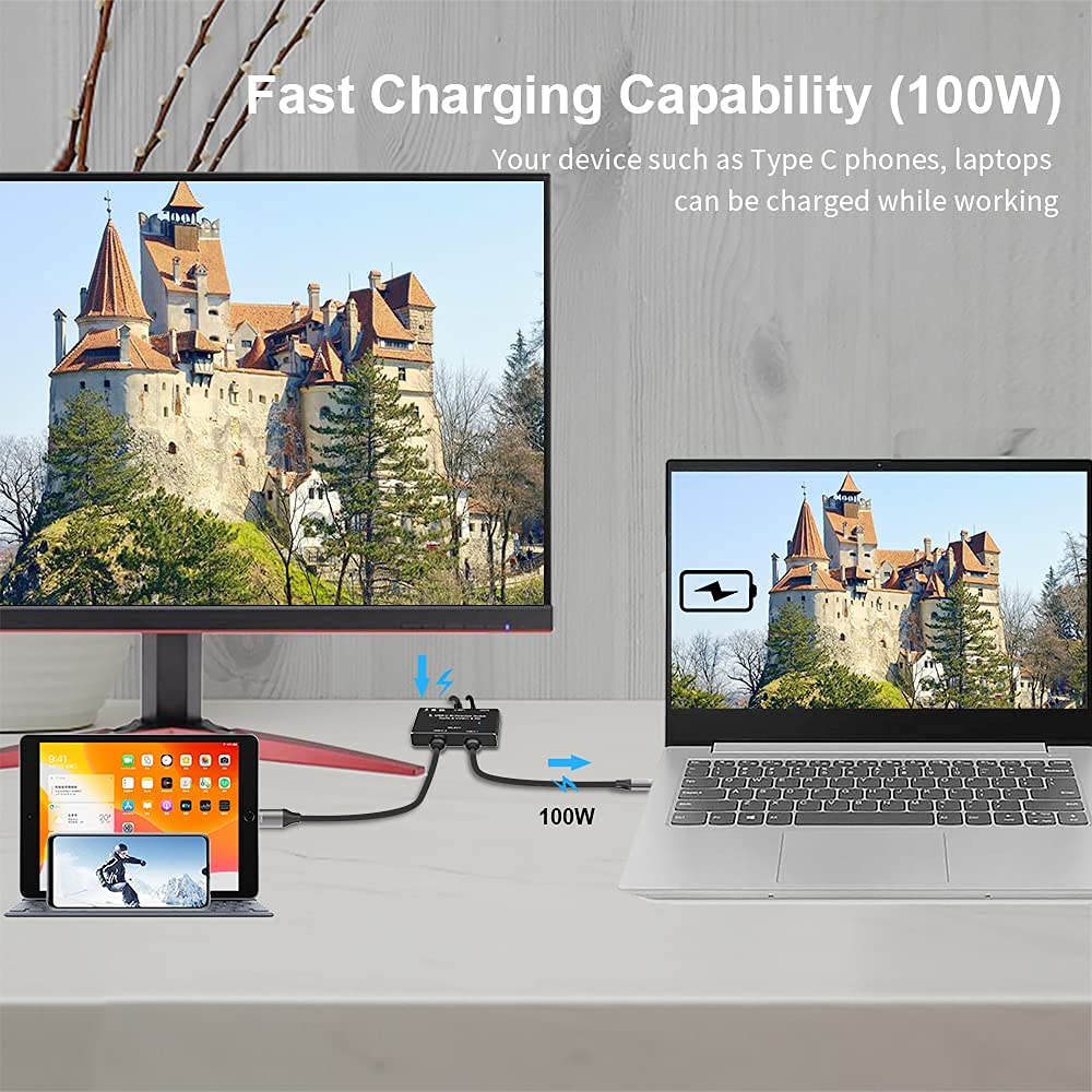 CABLEDECONN USB-C Type-C 8K Updated Switch USB 3.1 C Gen 2 Cable for Video Bi-Direction 8K@30Hz 4K@120Hz Power Delivery 100w 10Gbps Data Transfer Splitter Converter ¡