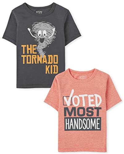 The Children's Place boys Baby and Toddler Short Sleeve Graphic T- 2-pack T Shirt, Handsome/Tornado, 18-24 Months US