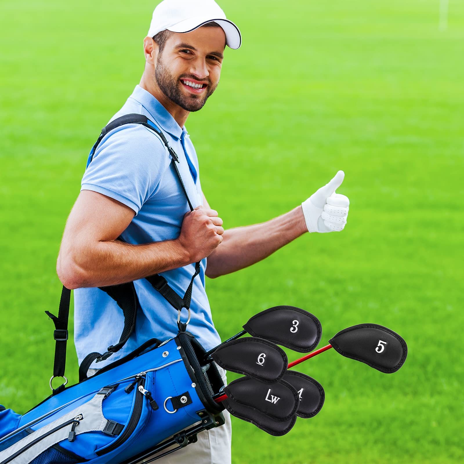12 Pcs Thick Synthetic Leather Golf Iron Head Covers Set Iron Headcovers 3 Pcs Golf Club Head Cover Driver Golf Accessories for Fairway Driver Clubs Woods, Black
