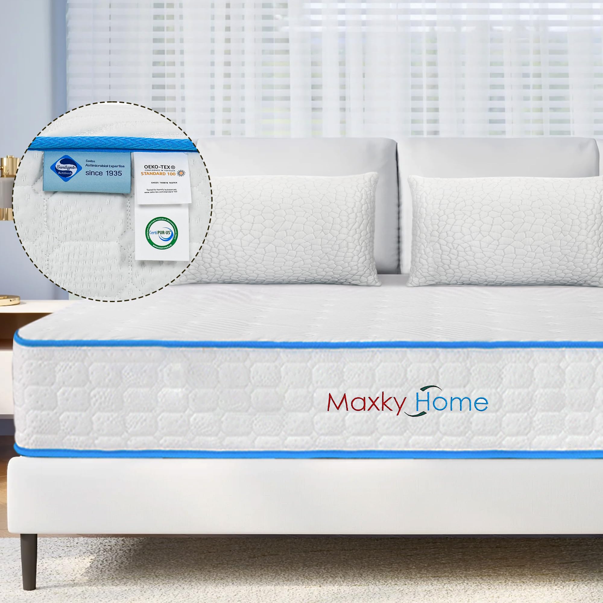 10 Inch Queen Mattress Memory Foam Mattress Queen in a Box, Individually Inner Spring Hybrid Mattresses, Medium Firm, CertiPUR-US