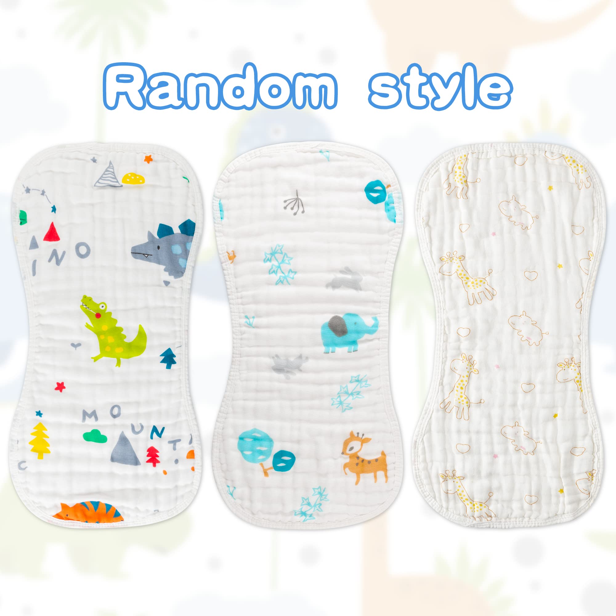 GROBRO7 7Pcs Baby Muslin Burp Cloths 21βx10.5β Long Burping Bids for Babies Dinosaur Blue Whale Forest Animals Cotton Large Towel 6 Layers Extra Absorbent Soft Machine Washable Nursery Newborn Gift