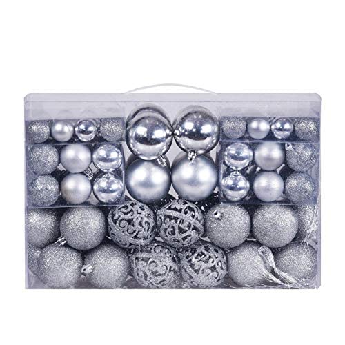 100ct Christmas Balls Tree Ornaments, Shatterproof Christmas Decorations Set with Reusable Hand-held Gift Package for Holiday Xmas Tree Decor (Silver)