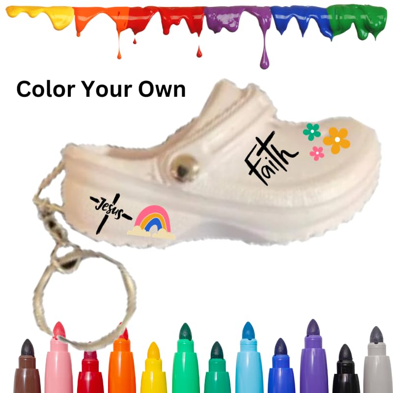 12 Count DIY Color Your Own Cute Adorable Rare White Rubber Slipper - Clog Keychain - Bulk Pack - Mini Shoe Key Chains - Paintable - Wholesale Keychains - Makes Nice Gift