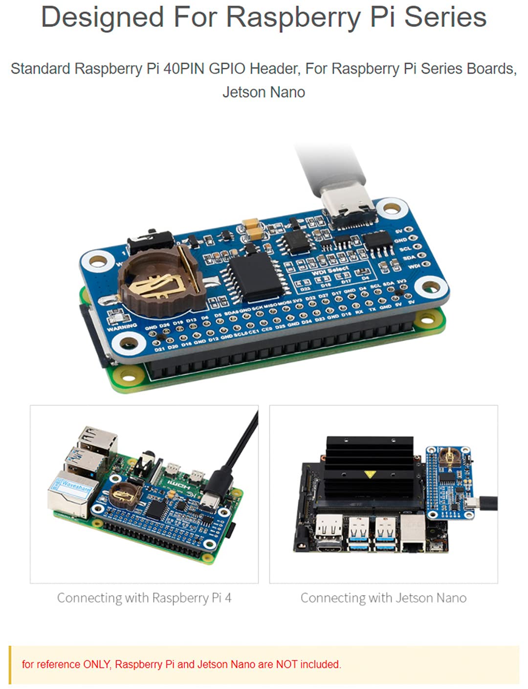 waveshare RTC WatchDog HAT for Raspberry Pi and Jetson Nano,MAX705 Monitoring Circuit with Auto Reset Function,with DS3231SN High Precision RTC Chip