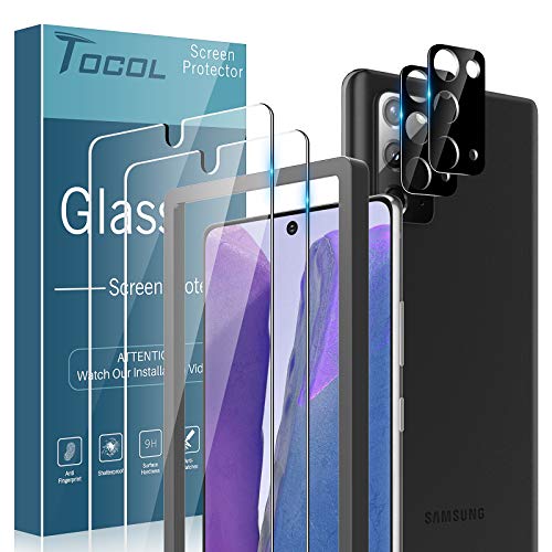 TOCOL 4 Pack fit for Samsung Galaxy Note 20 5G (Not for Ultra)- 2 Pack Tempered Glass Screen Protector and 2 Pack Tempered Glass Camera Lens Protector Bubble Free Case Friendly 9H Hardness